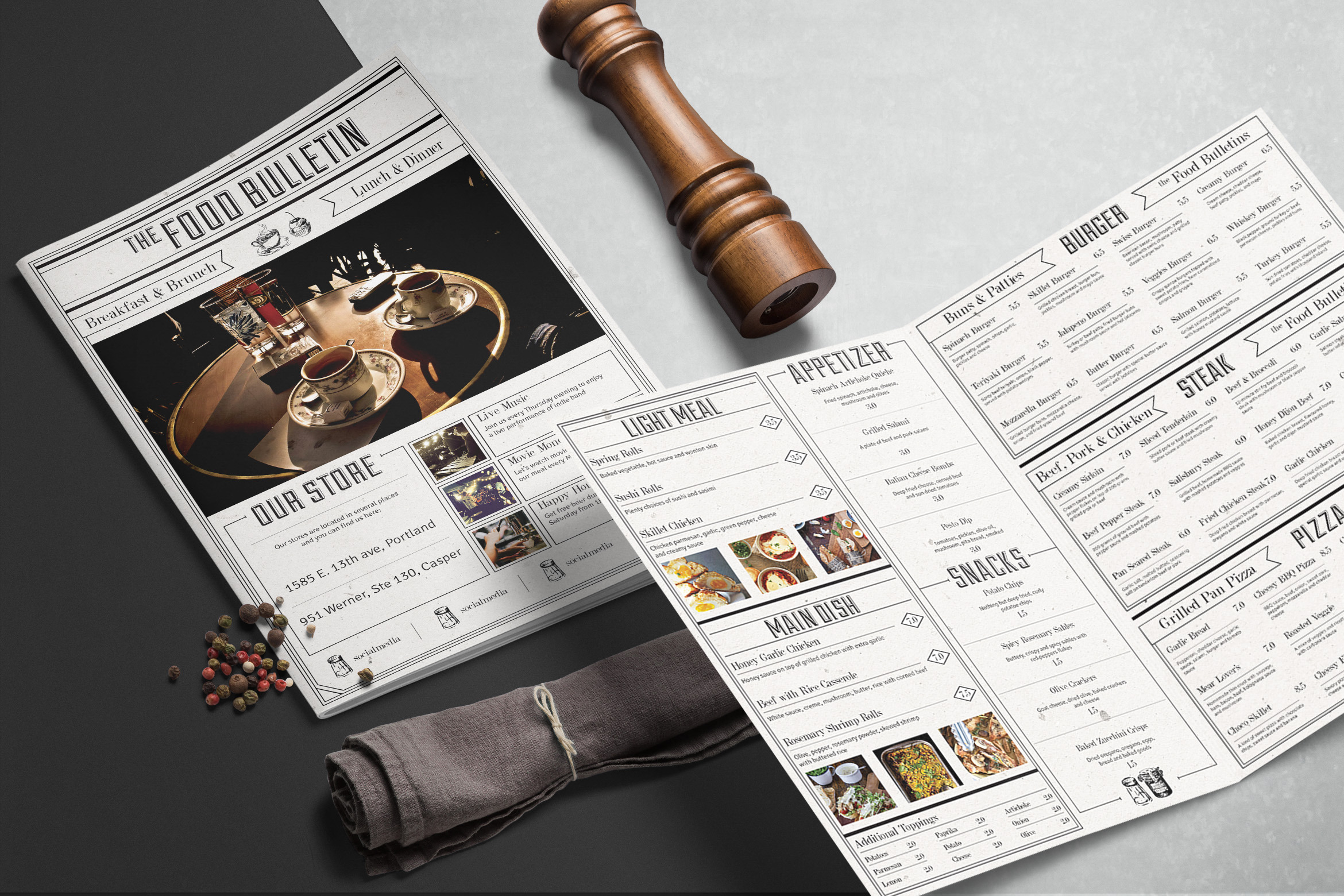 Bulletin Food Menu, a Brochure Template by BlueRobinStudio