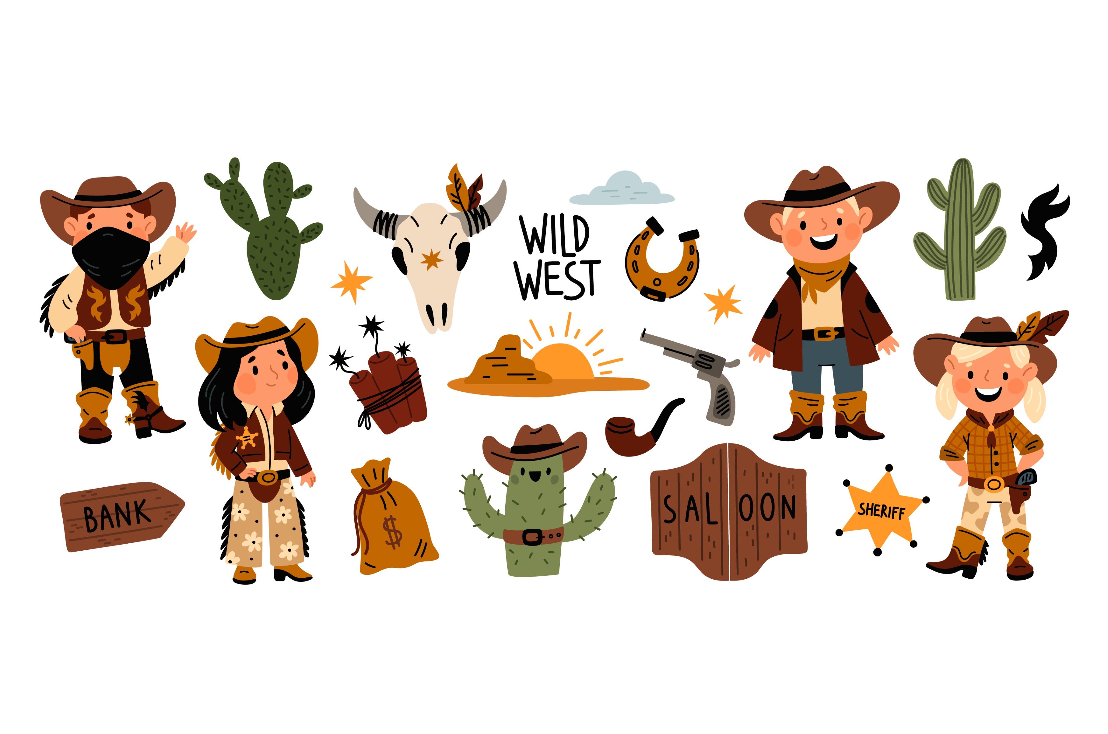 Cartoon cowboys. Cute male and, an Illustration by Vectorbuum