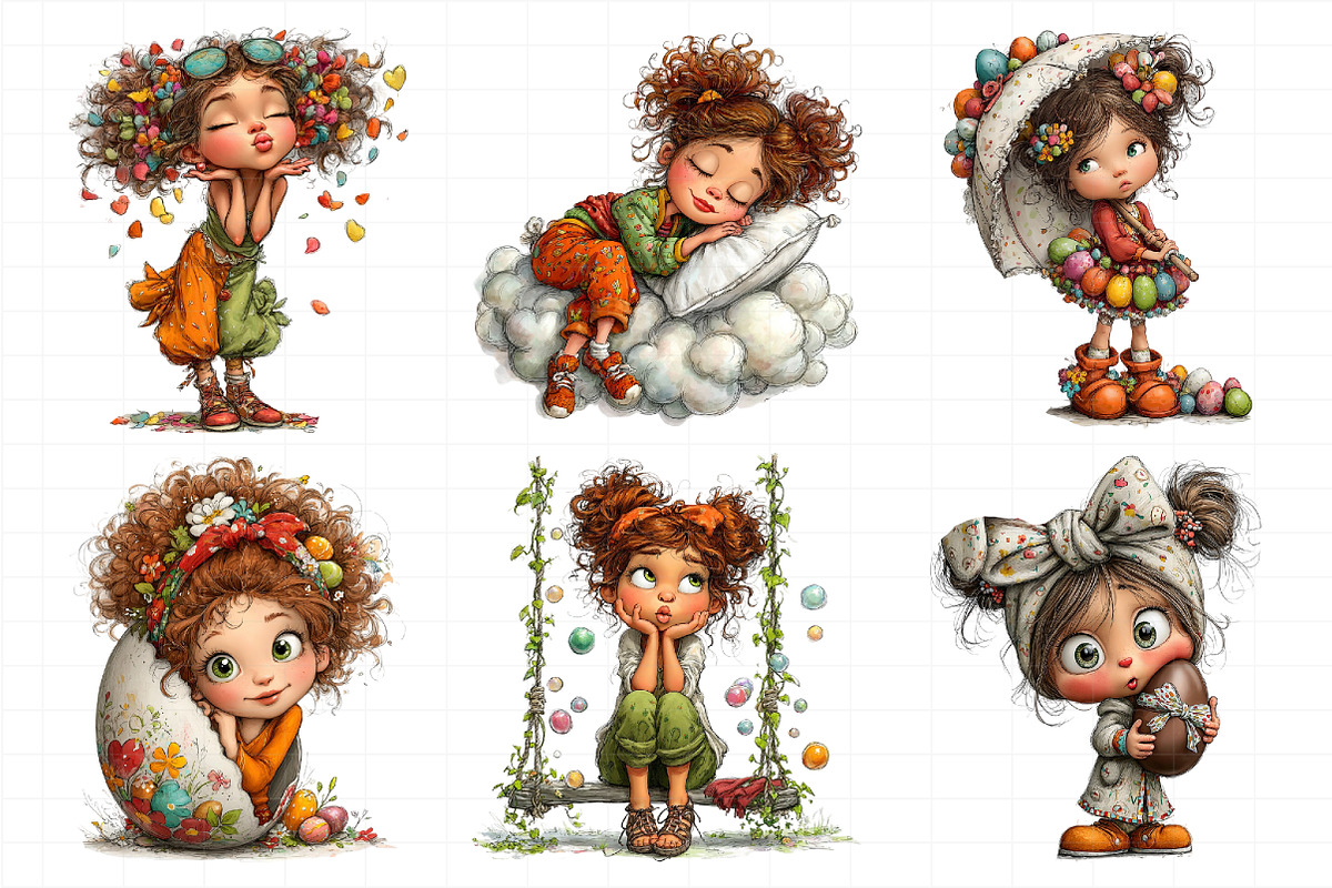 Whimsical Easter Cartoon Girl Clipar, an Illustration by Daily.Designs