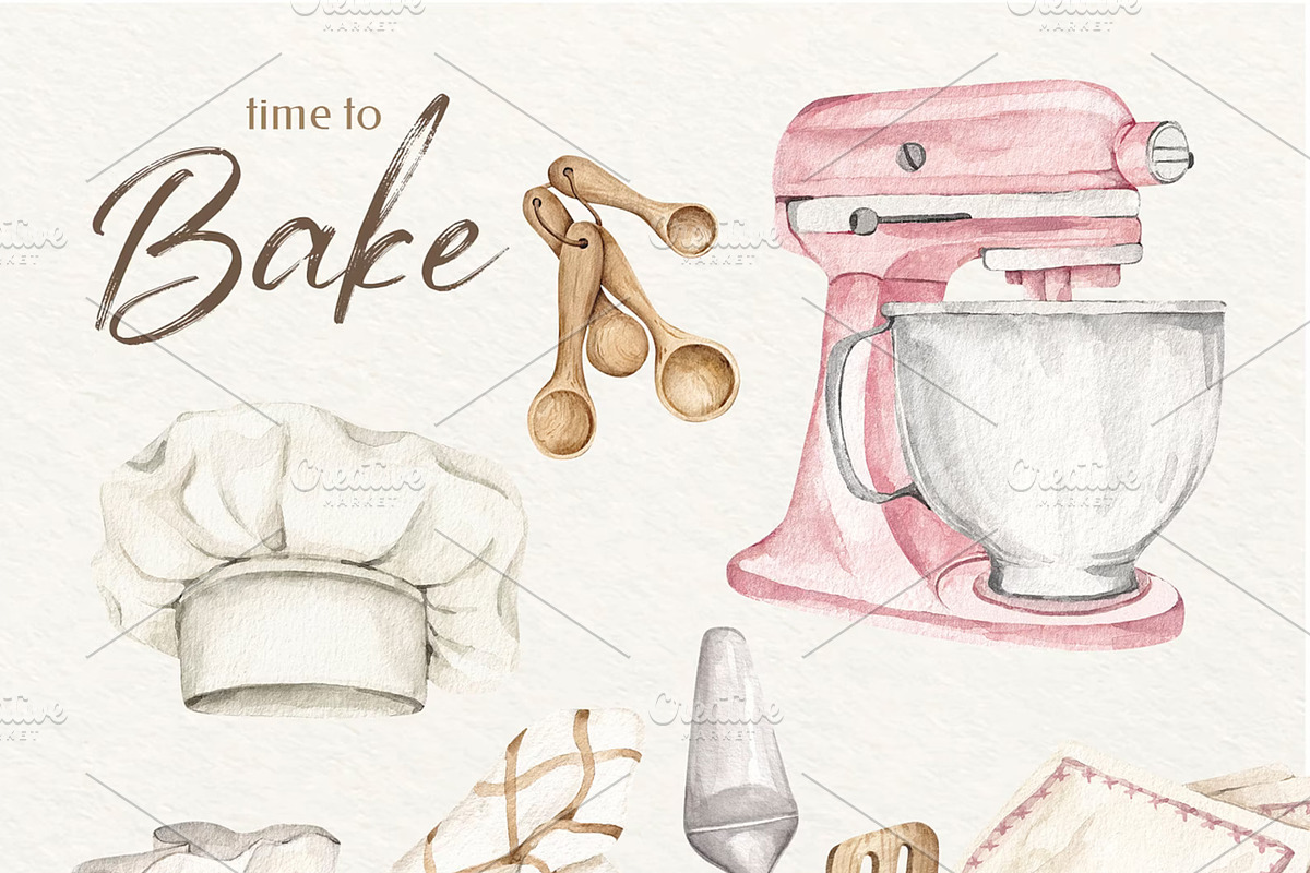 Watercolor Baking Clipart, a Food Illustration by MolinArtStudio