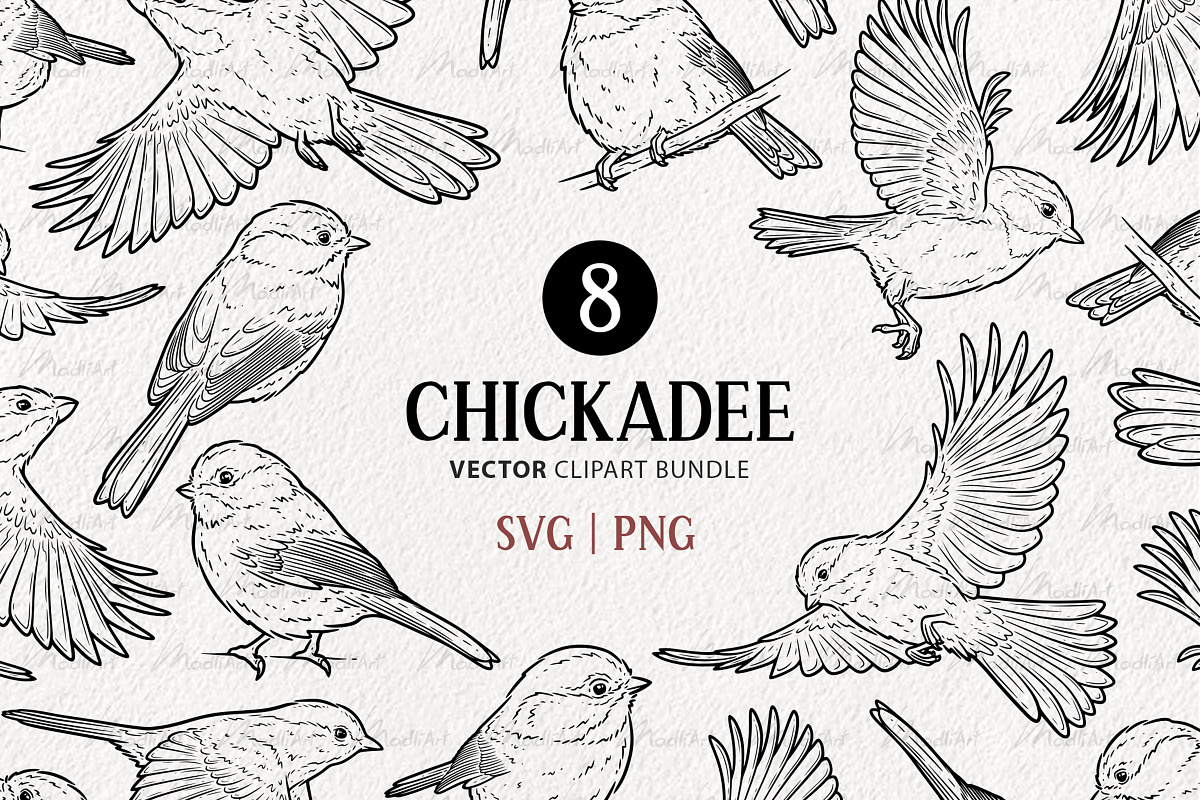 Chickadee Bird Vector Line Art Set, an Animal Illustration by MadliArt