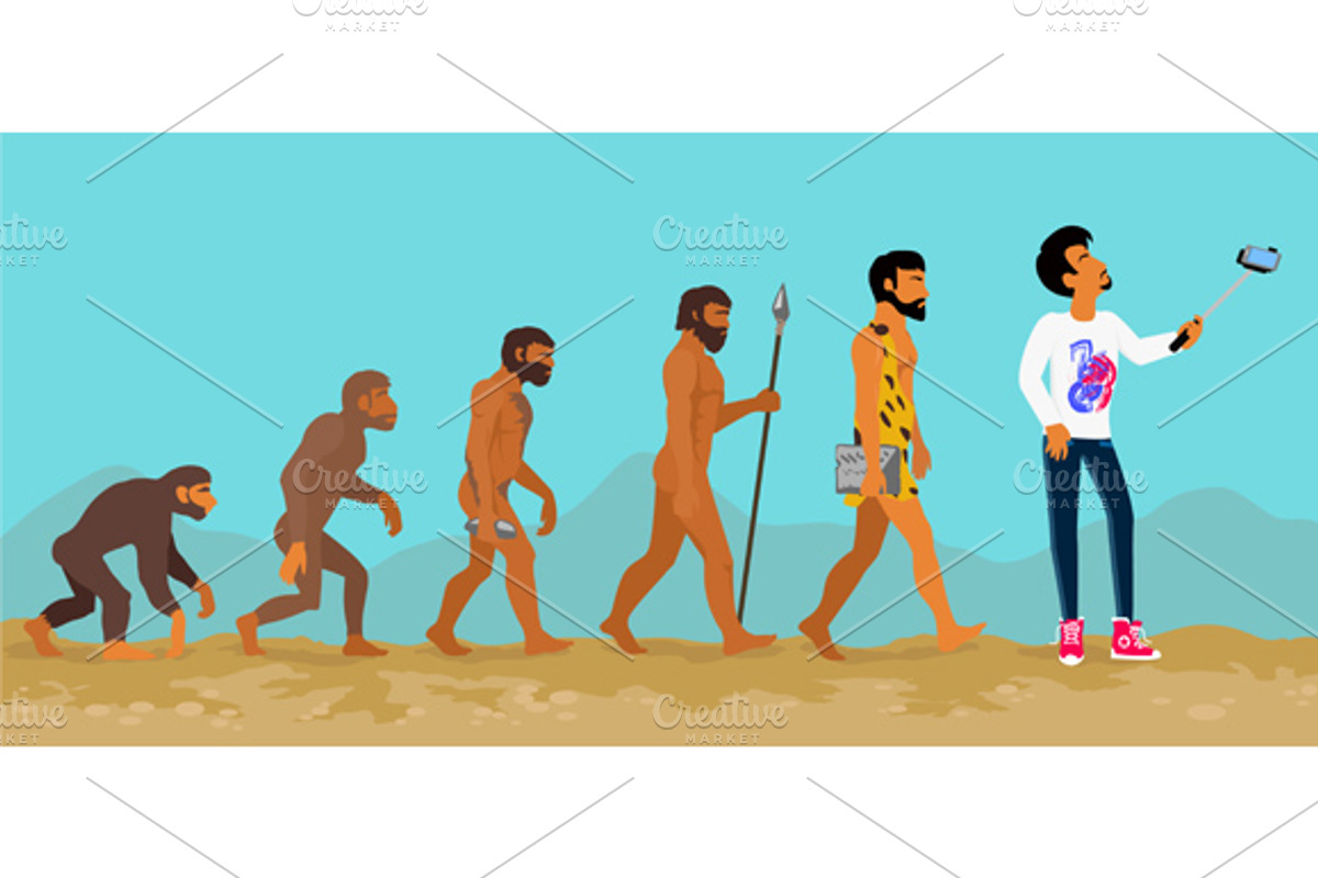 Human Evolution from Ape to Man, an Illustration by robuart
