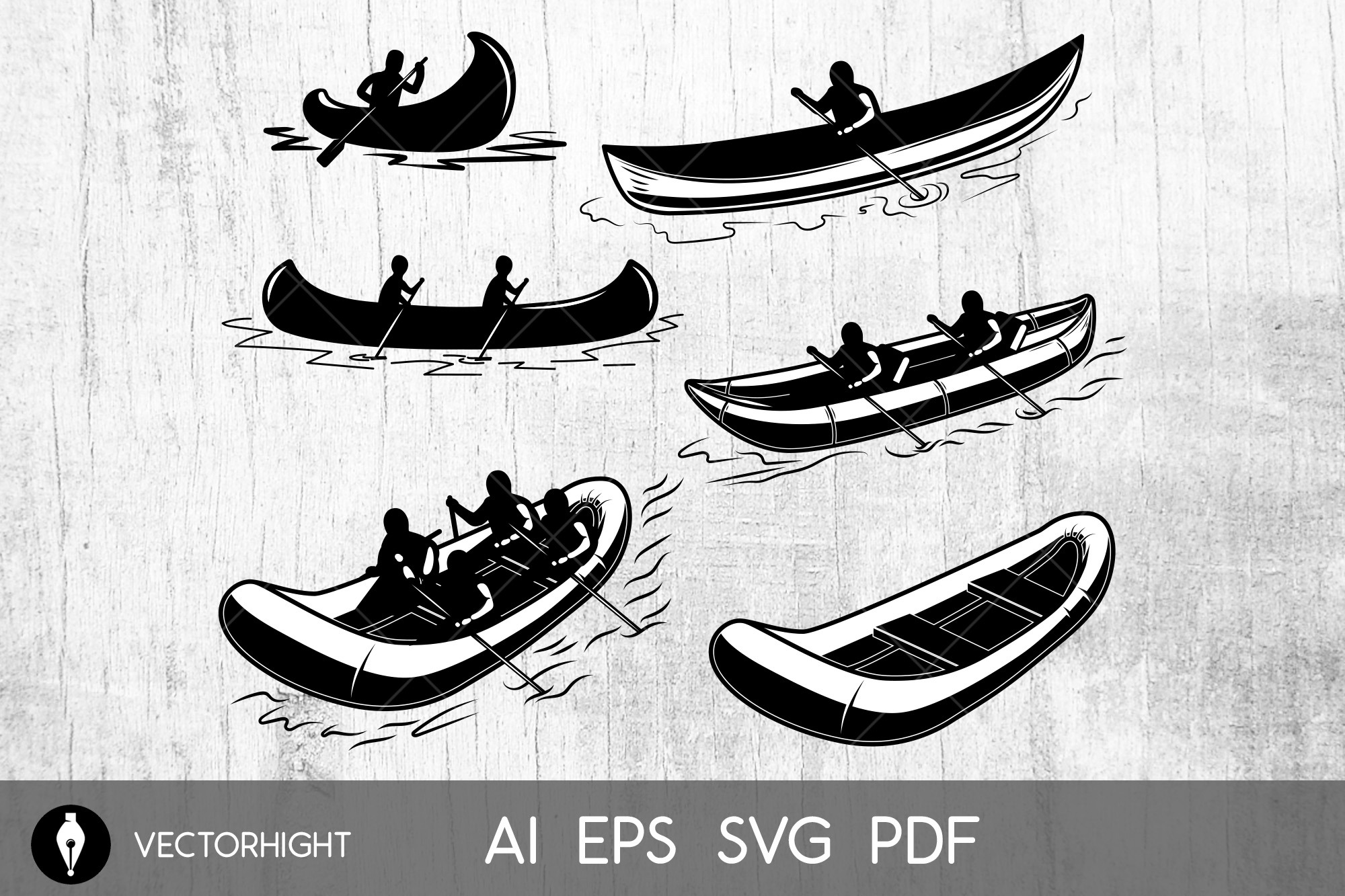 Set of canoe, boat, raft illustratio, an Object Graphic by Vectorhight