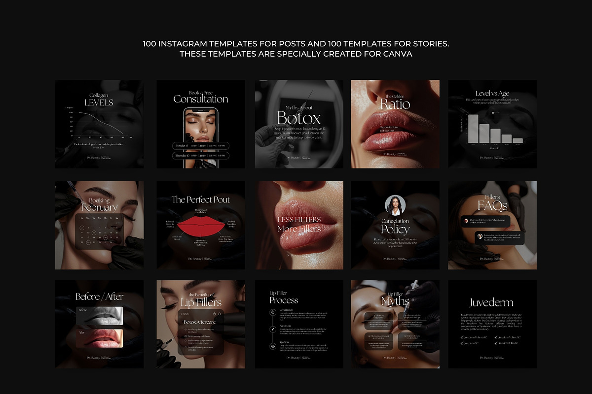 200 Botox and Lip Filler Instagram Canva Templates | Creative Market