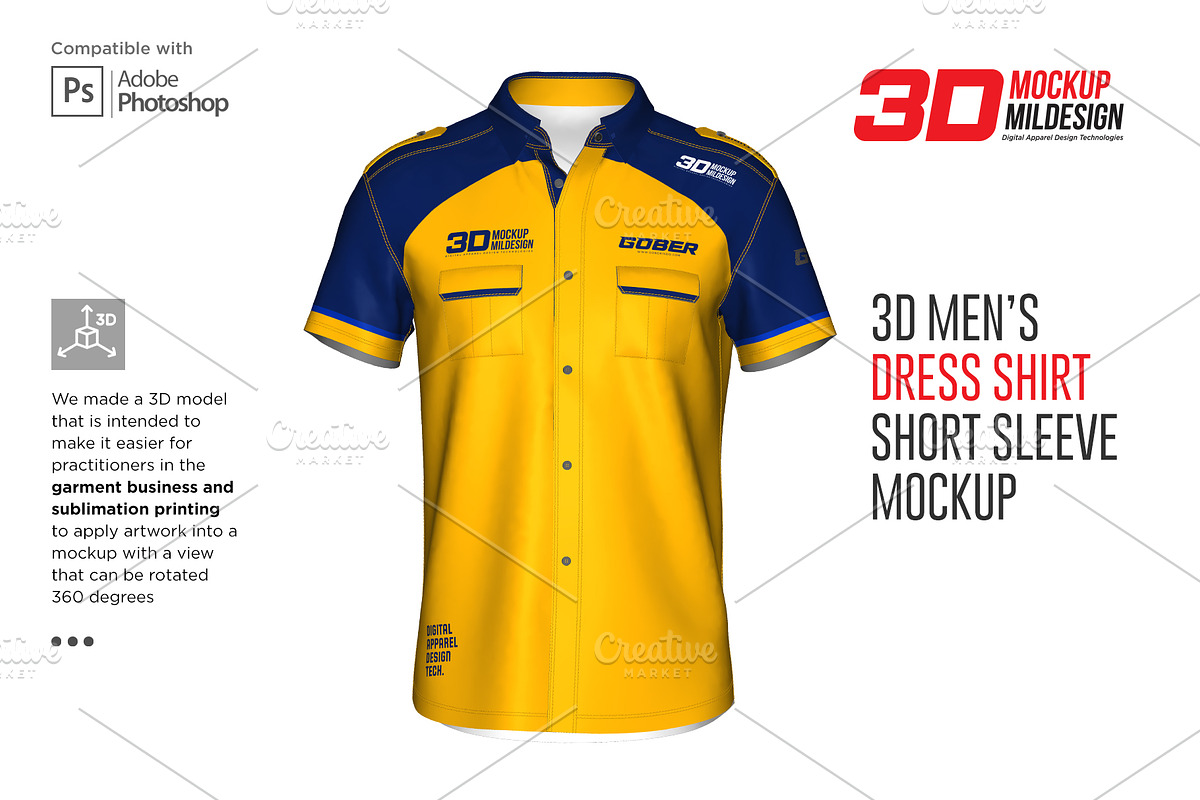 3D Mens Dress Shirt SS Mockup, a Shirt Mockup by Mildstudio