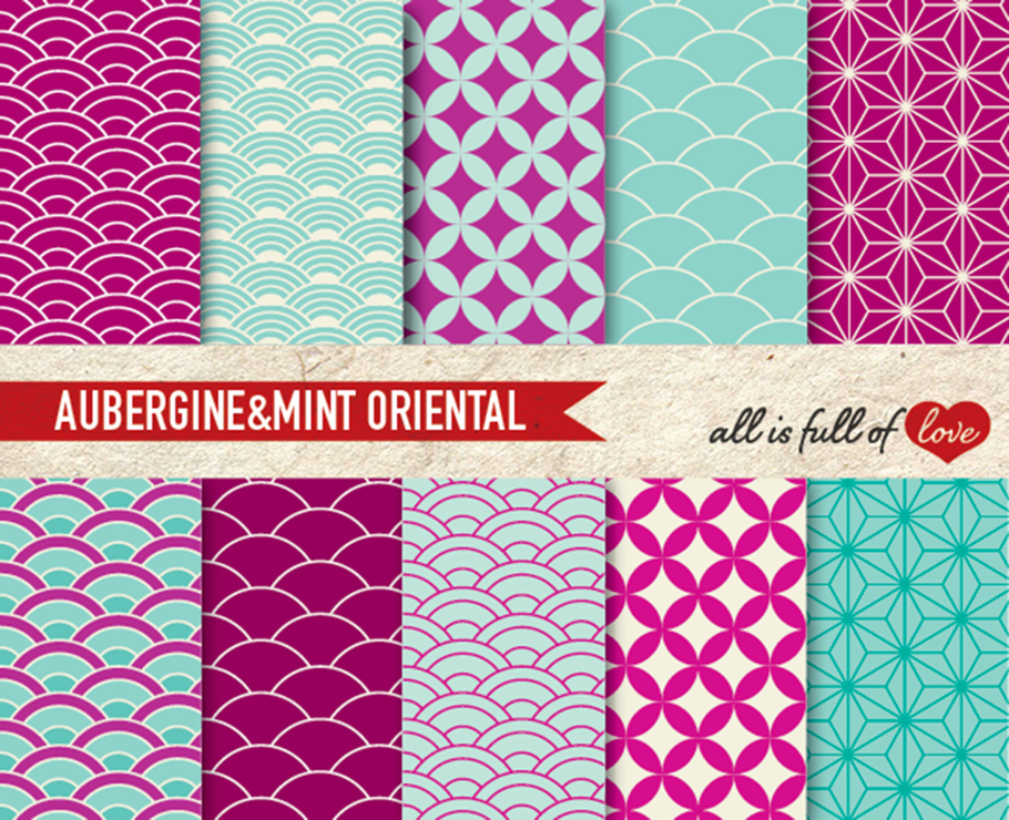 Purple and Mint Japanese Patterns, a Pattern Graphic by All is full of Love