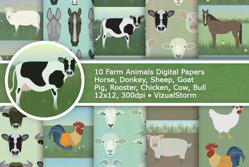 Farm Animal Digital Paper Patterns, a Pattern Graphic by VizualStorm