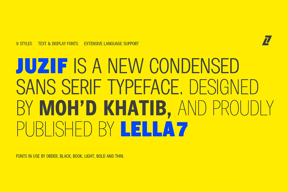 Juzif - 9 Condensed Fonts Typeface, a Sans Serif Font by Lella7