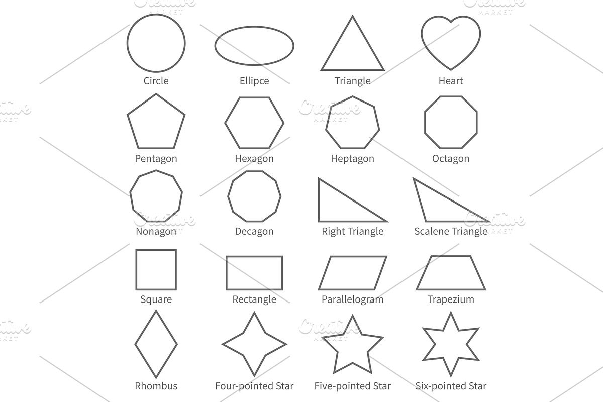 Basic geometric outline flat shapes, a Background Graphic by Valerie Bodnar