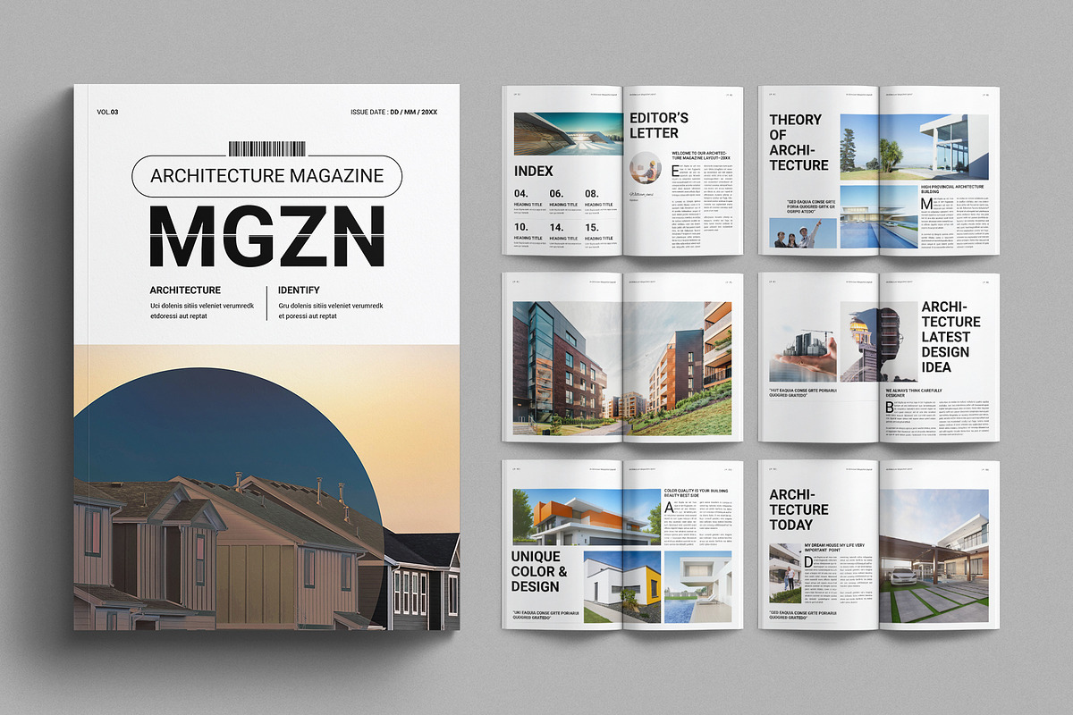 Architecture Magazine Layout, a Magazine Template by E-Type