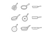 Griddle pan icon set, outline style, an Illustration by Ylivdesign