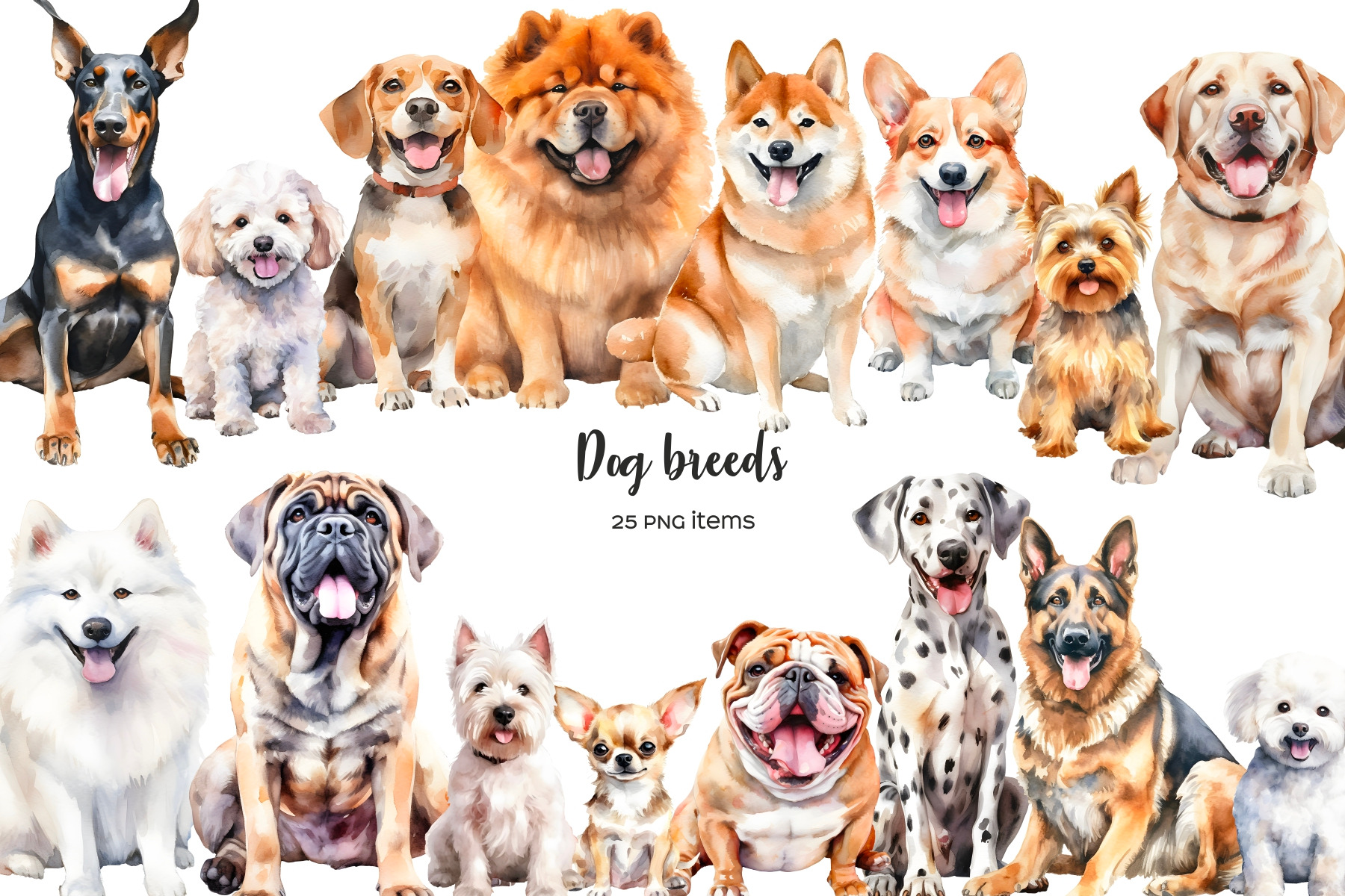 Watercolor dog breeds clipart 25 PNG