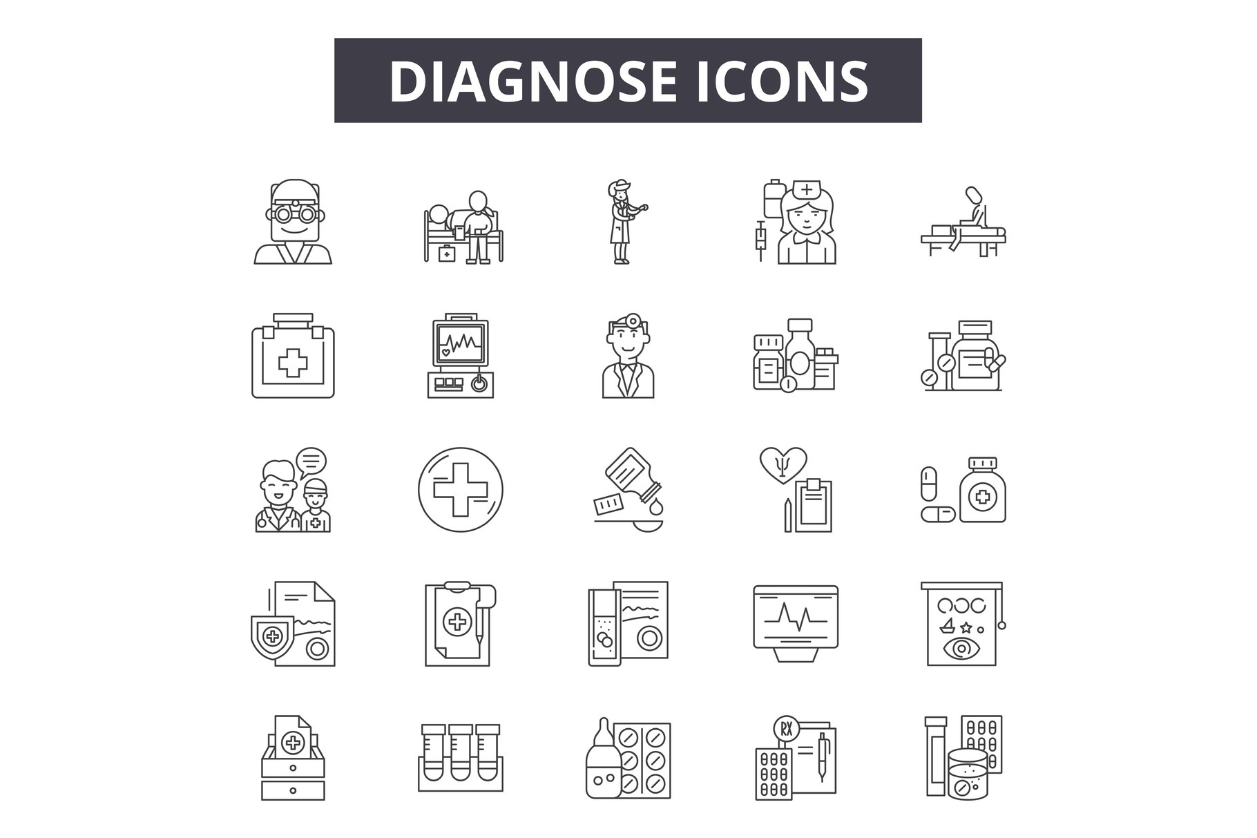 Diagnose line icons, signs set, an Object Graphic by urban icon