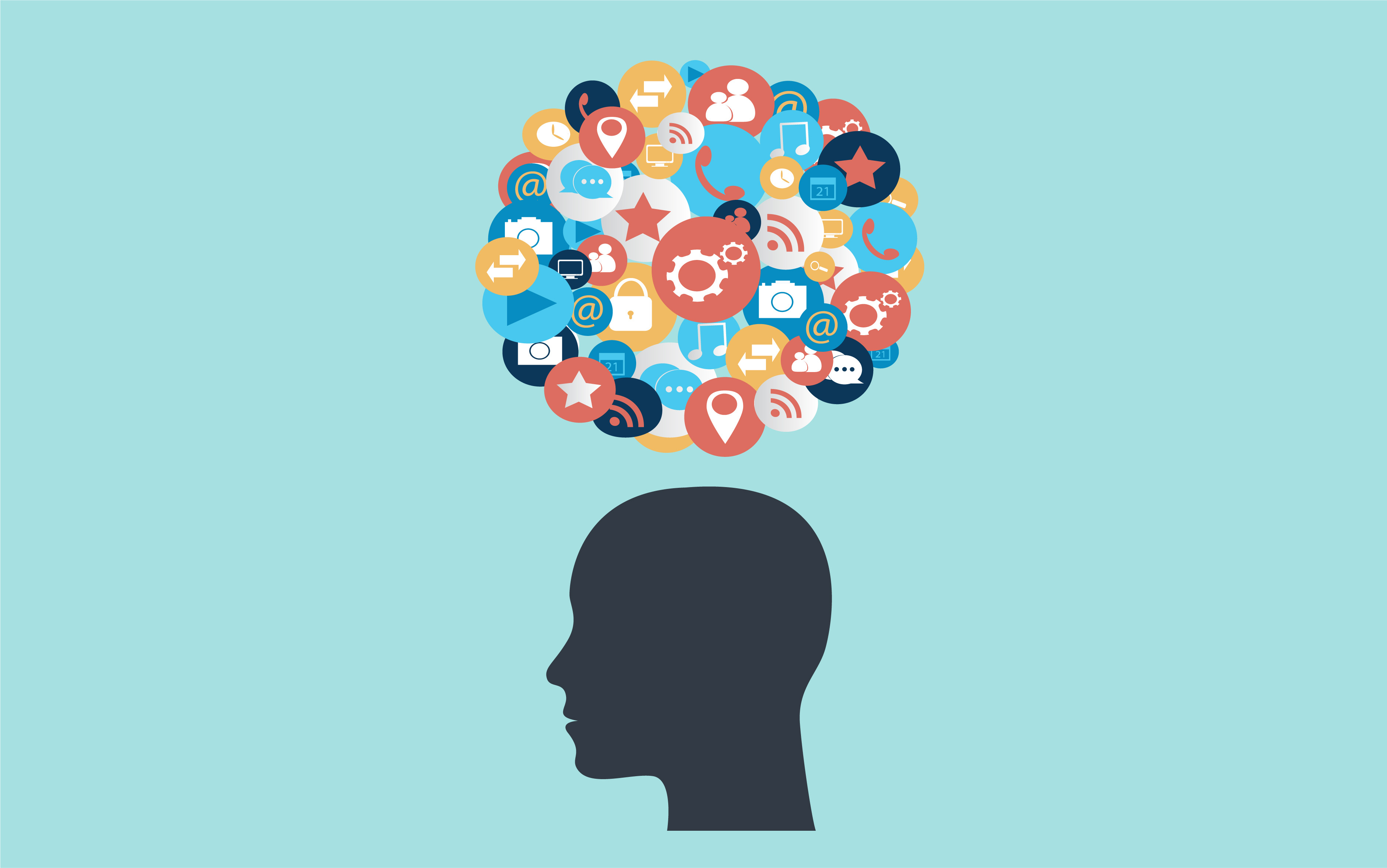 Human head with social media icons, an Icon by TeaGraphicDesign