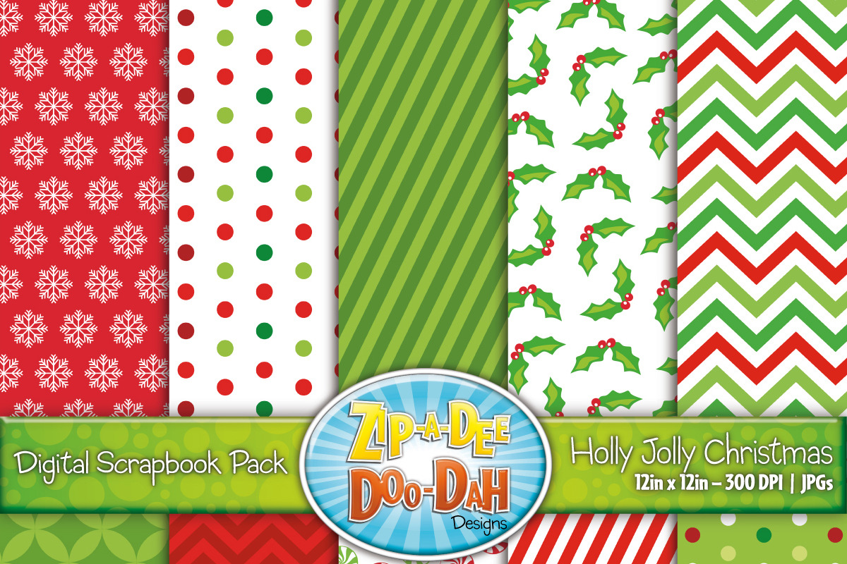 Holly Jolly Digital Paper Set, a Graphic by Zip-A-Dee-Doo-Dah Designs