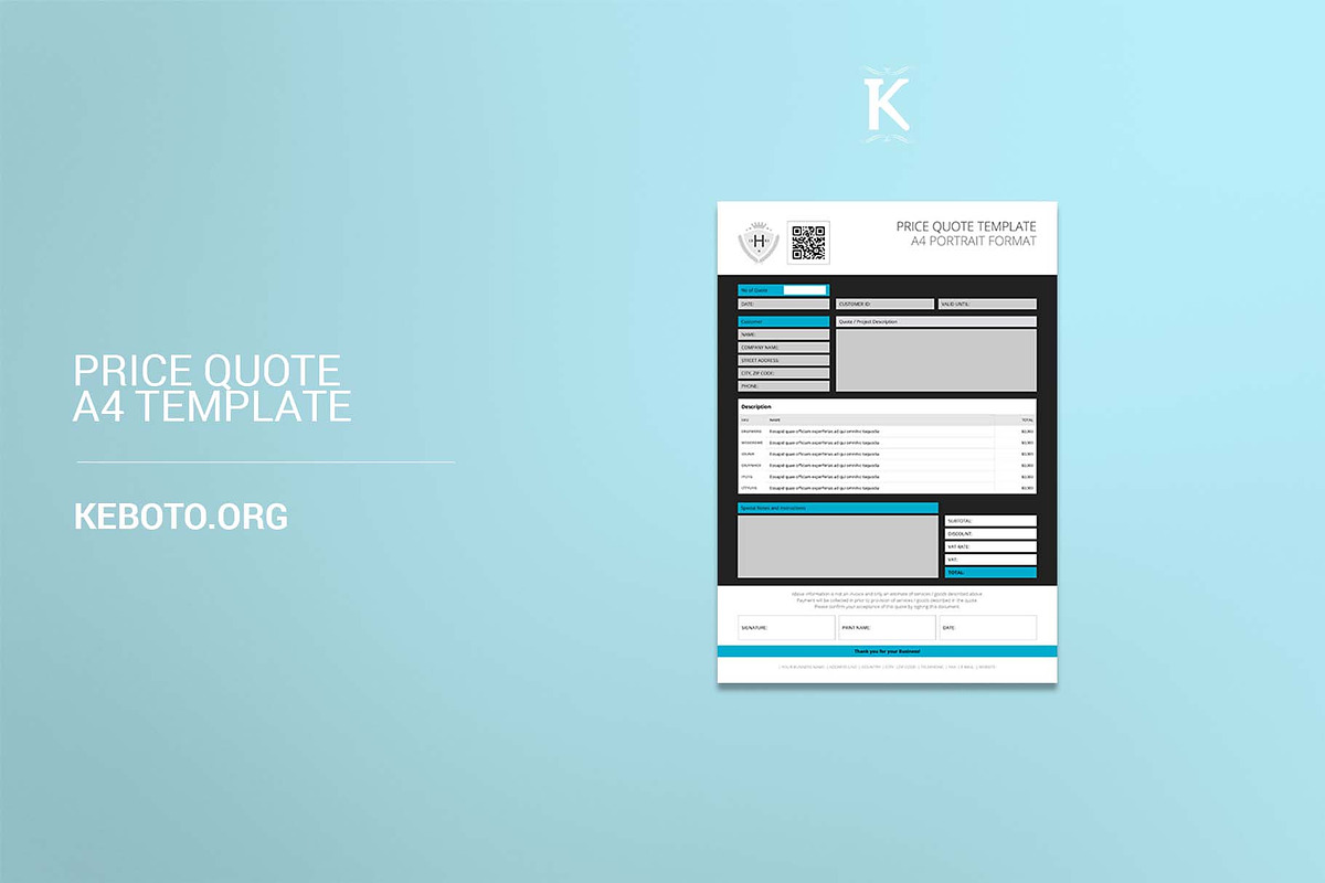 Price Quote A4 Template, a Templates & Theme by Keboto