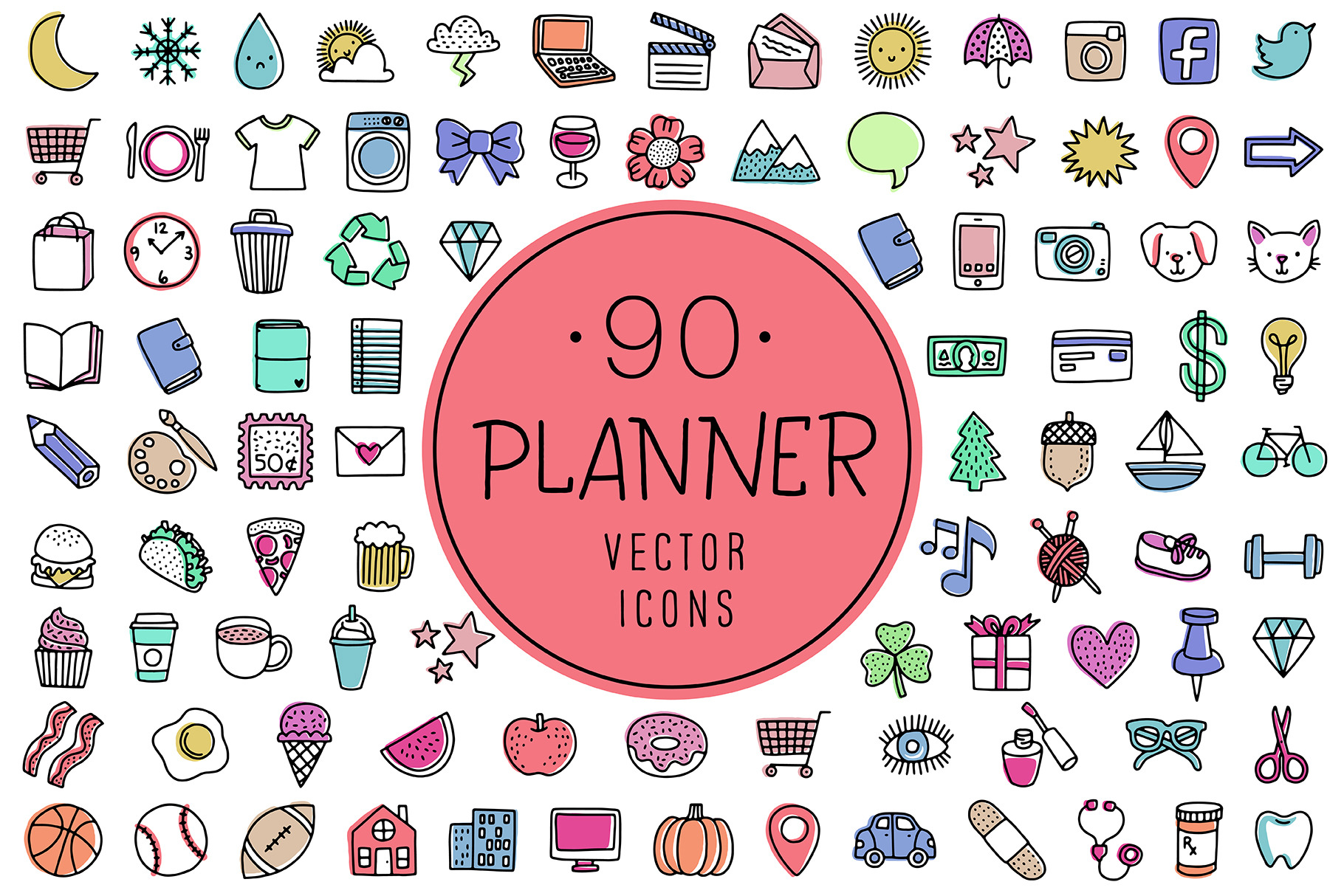 90 Planner Icons | Vector & PNG | Outline Icons ~ Creative Market