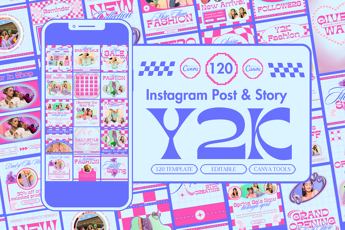 120 Y2K Fashion Instagram Pack, a Social Media Template by Branding ...