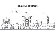 Belgium, Brussels architecture line skyline illustration. Linear vector ...