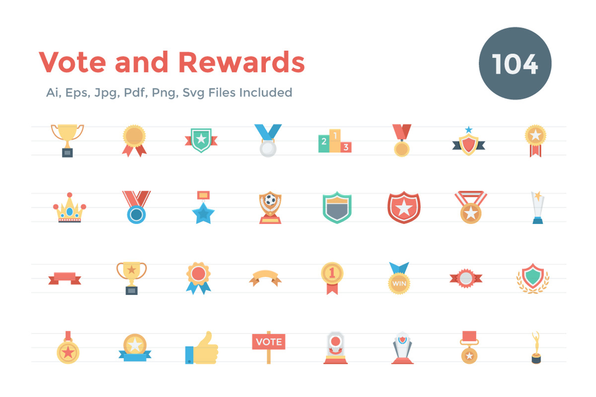 104 Flat Vote and Rewards Icons, an Icon by Creative Stall