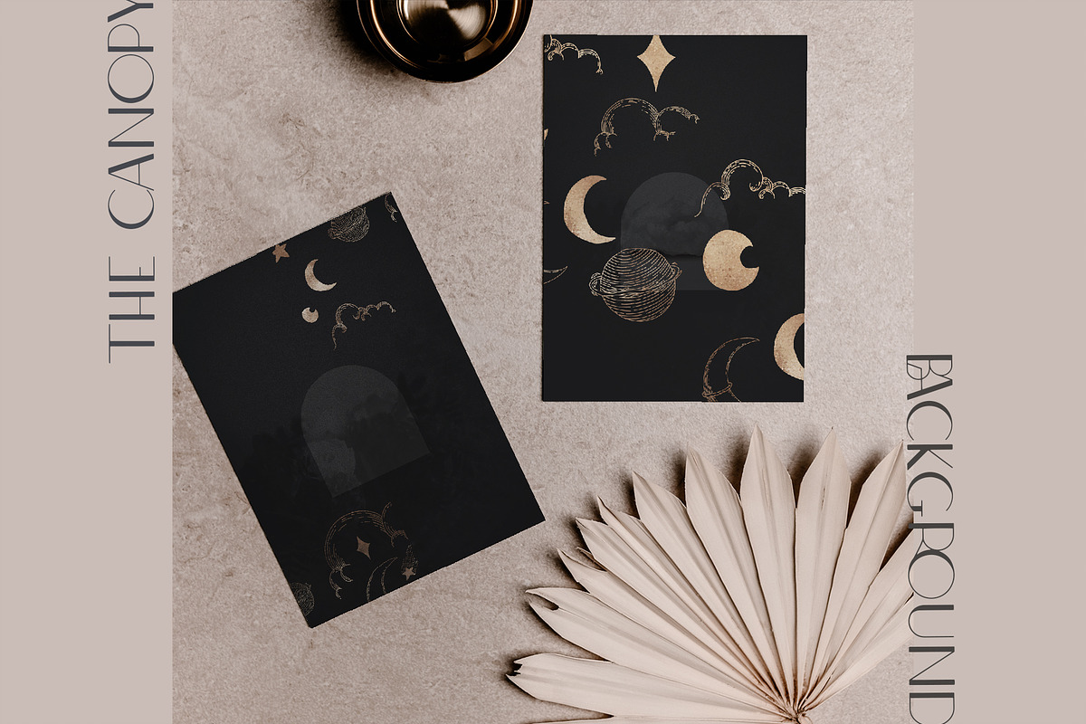 Golden Celestial Sun & Moon Line Art