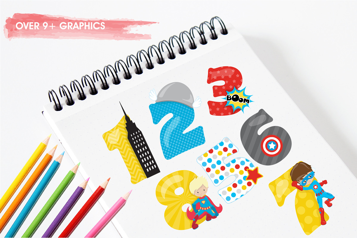 Superhero numbers illustration pack, a Decorative Illustration by ...