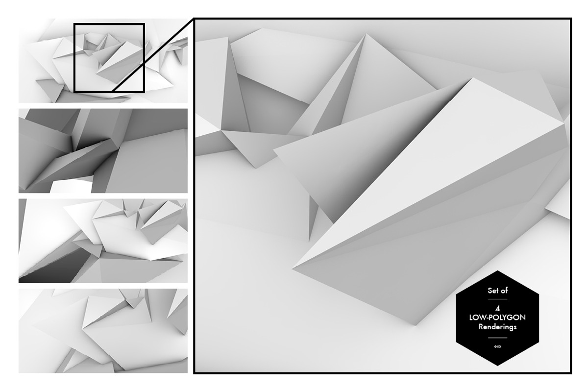 Set of 4 Low-Polygon Renderings, a Background Graphic by helloSG ...