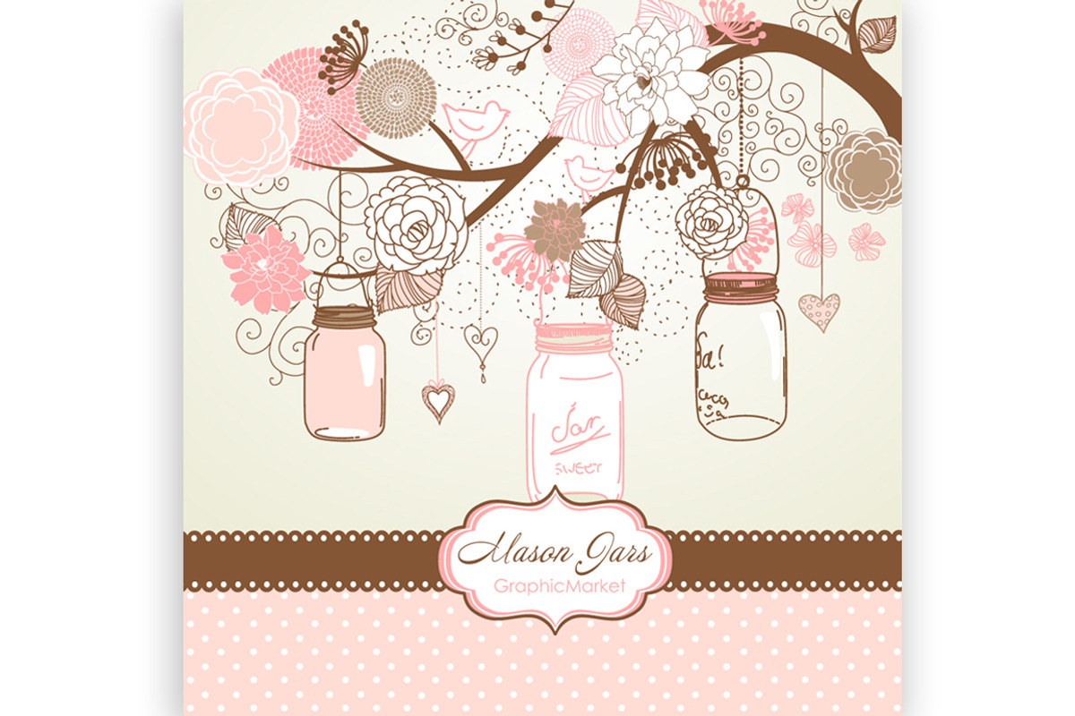 Mason Jars, card template, patterns, an Illustration by GraphicMarket