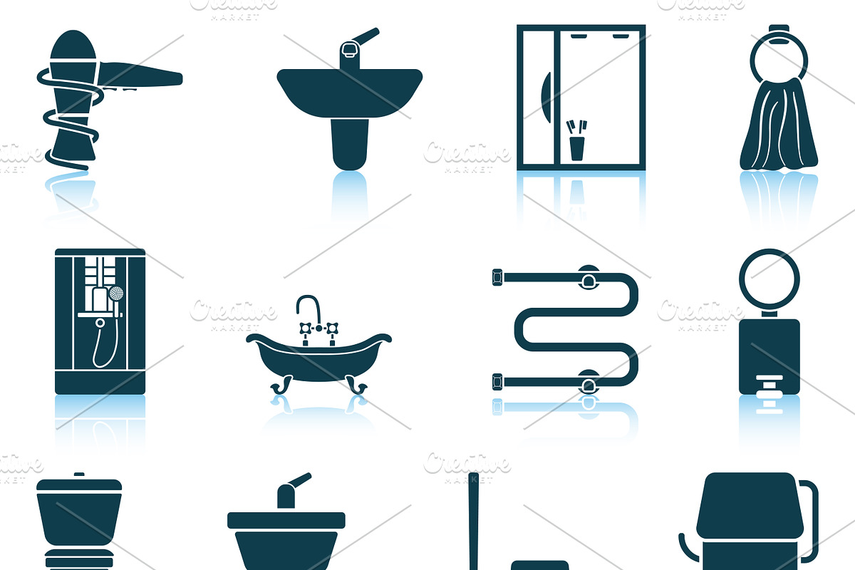 Set of 12 Bathroom Icons, an Icon by Pavel Vectors