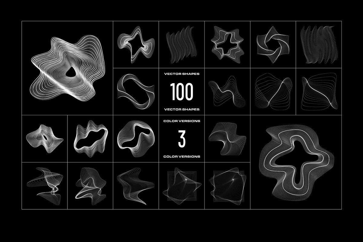 Wave Lines - 100 Vector Shapes, an Object Graphic by assetpro.design