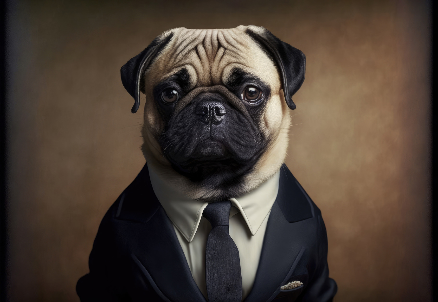 Boss dog in the office behind a desk. Business concept, pet, hea ...