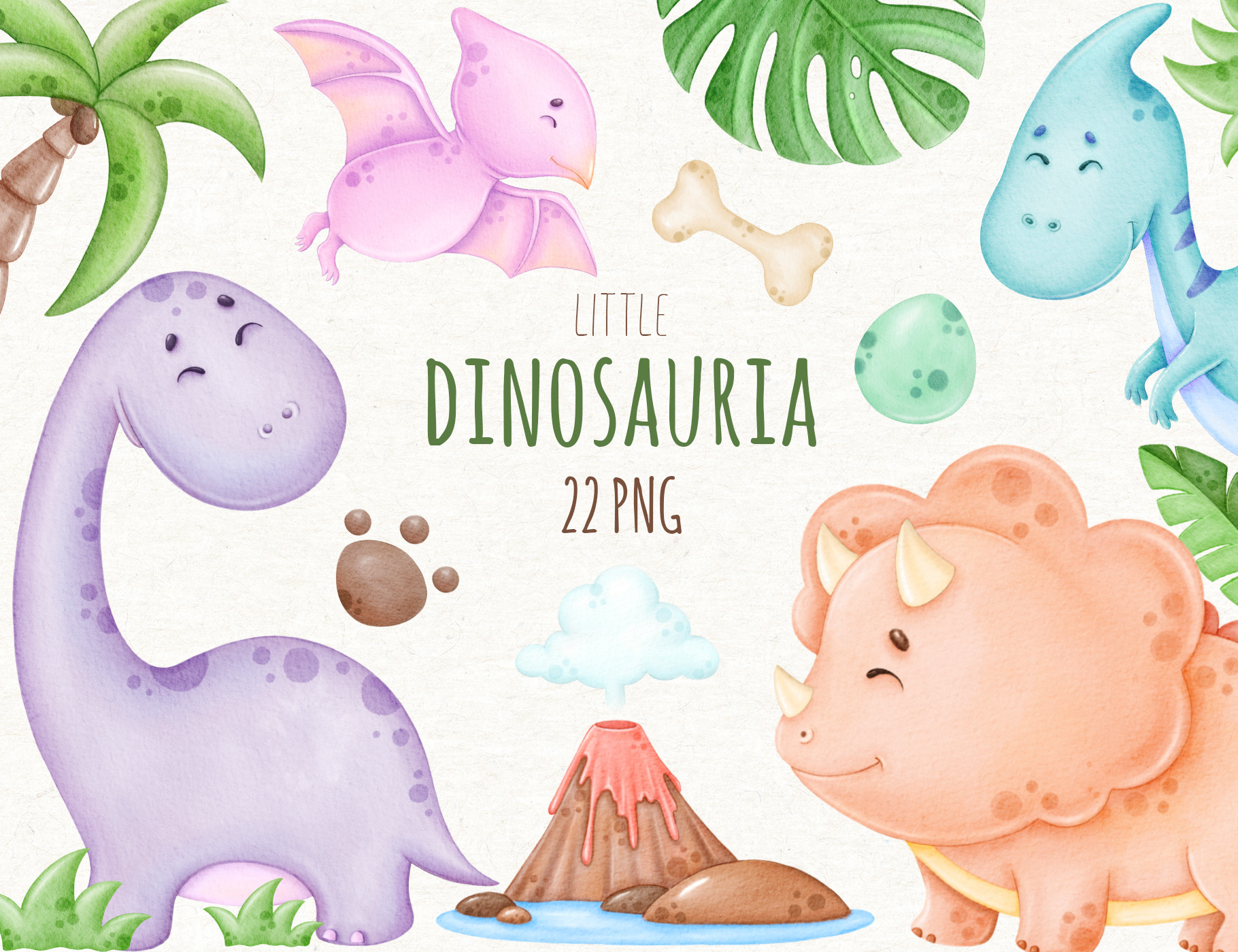 Watercolor Dinosaur Png Clipart, an Illustration by ekossa_art
