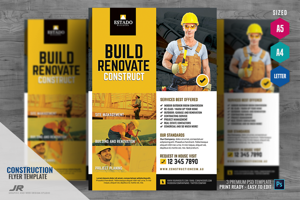 Contractor and Builder Flyer, a Flyer Template by PSDPixel