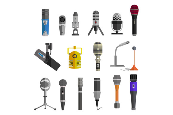 Microphone Set Design Flat Isolated, an Object Illustration by robuart ...