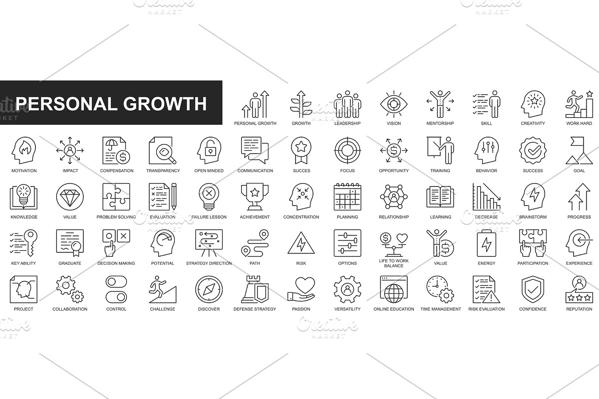 Personal Growth Line Icons, an Outline Icon by alexdndz