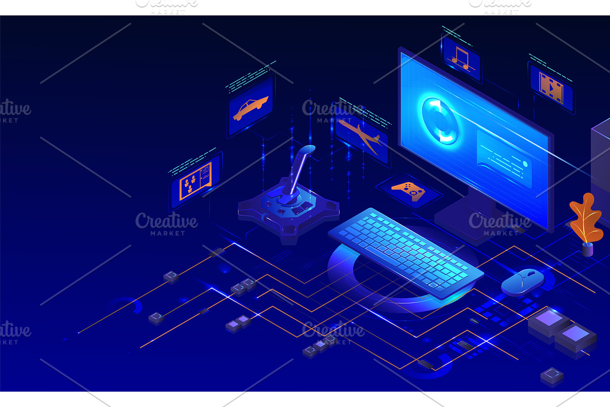 Computer gaming set. Isometric, a Person Illustration by Siberian Art ...