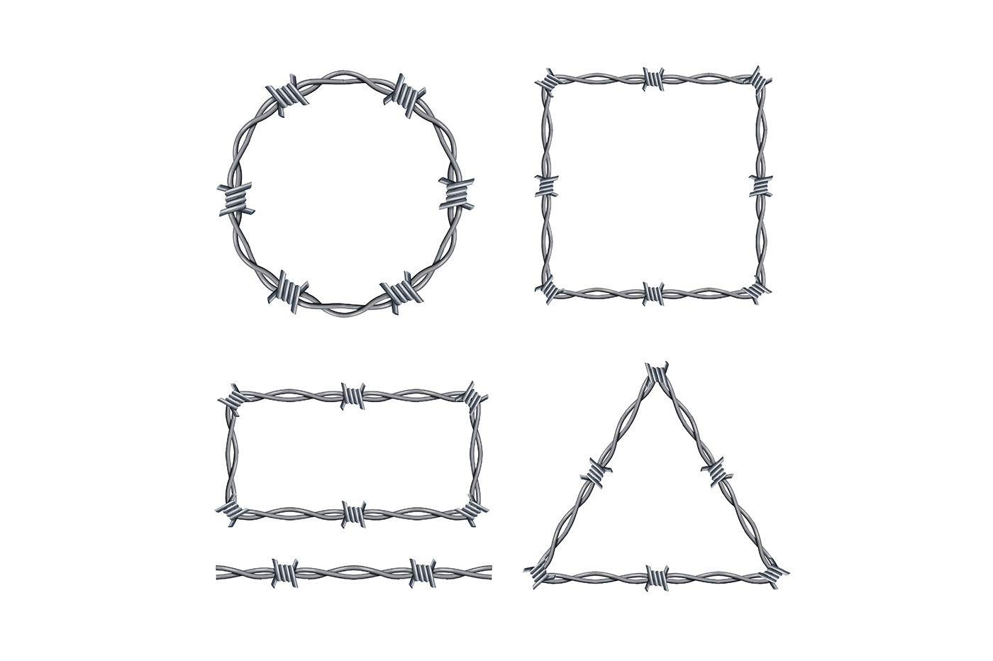 Realistic 3d Barbed Wire Frames Set. | Graphic Objects ~ Creative Market