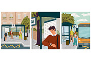 People waiting in queue on bus stop | People Illustrations ~ Creative ...