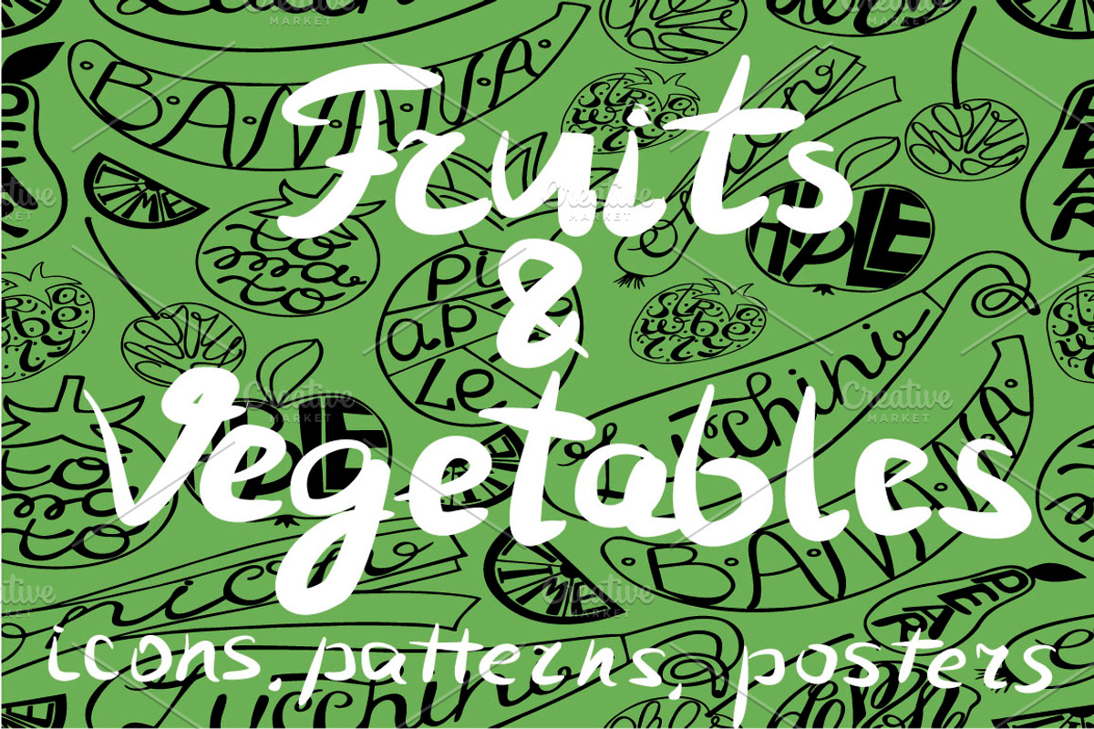 Fruits and vegetables with lettering, an Illustration by Ola-la-la
