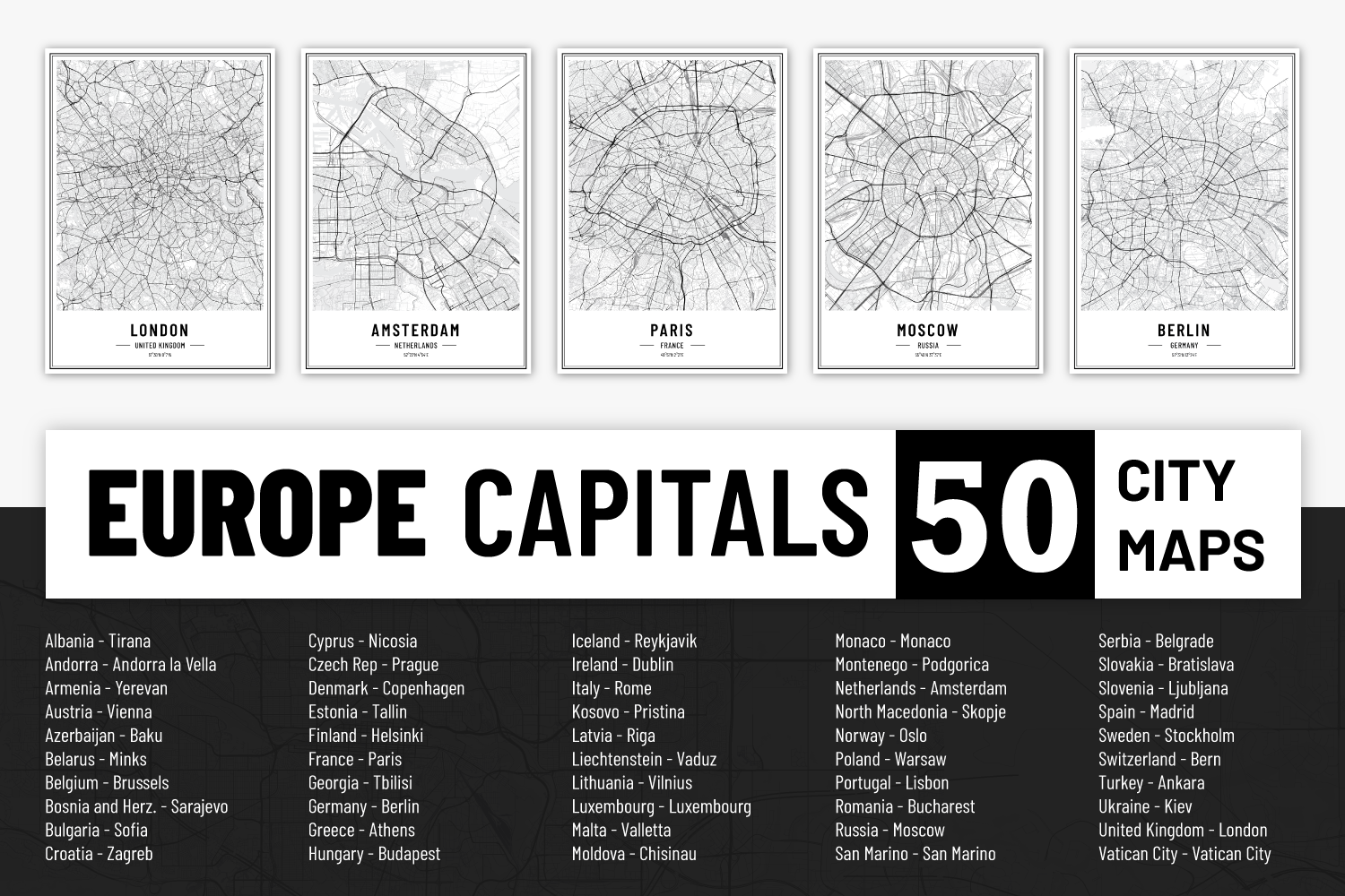 Europe Capitals - City Street Maps, an Illustration by AdrianDragne