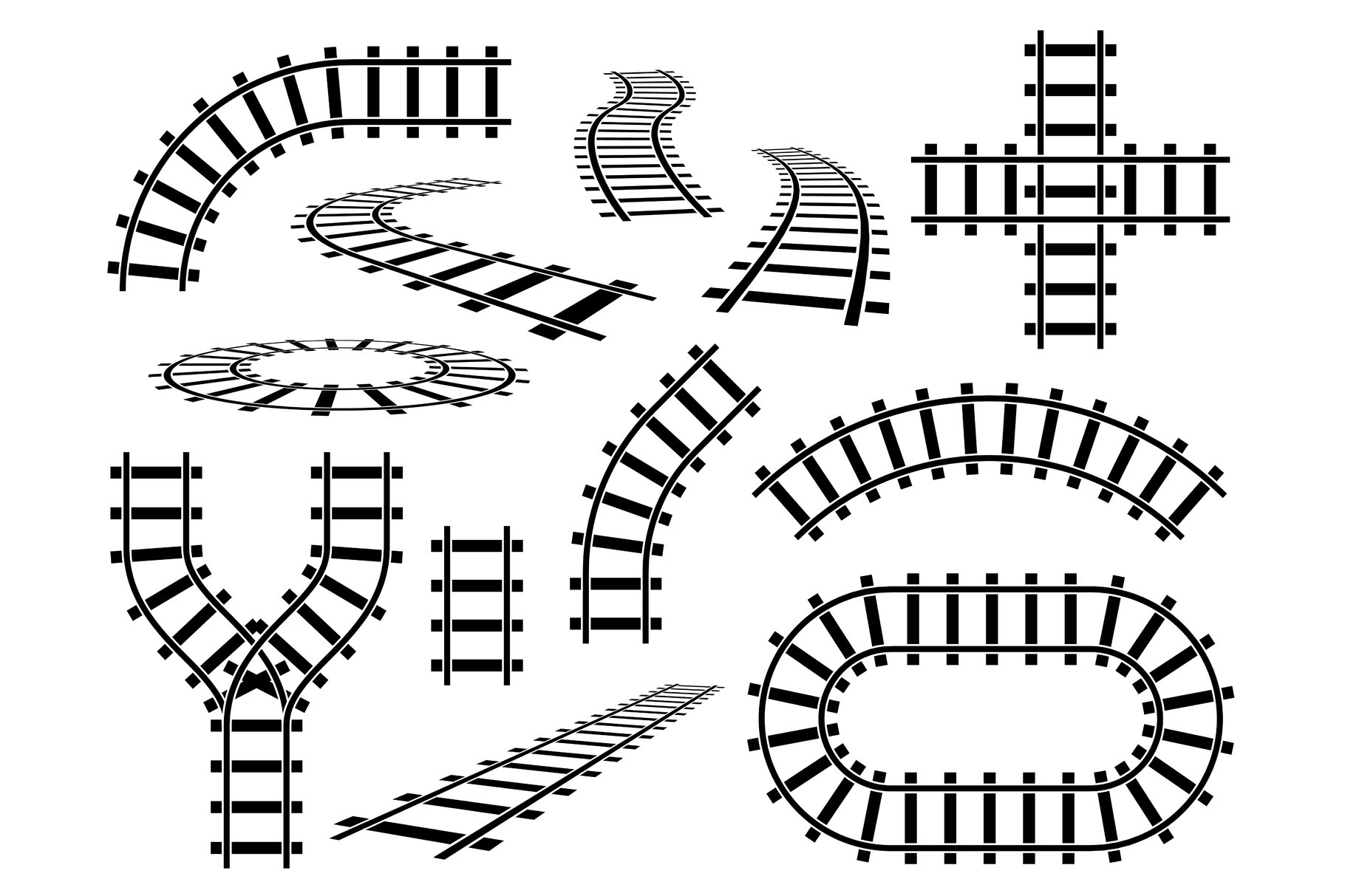 Railroad elements. Curved, straight, a Transportation Illustration by ...