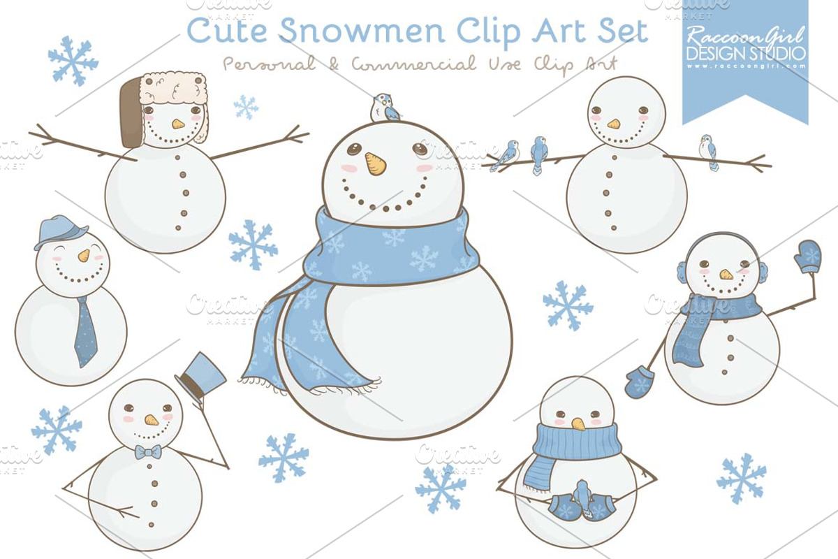 Cute Snowmen Clip Art, a Work Illustration by RaccoonGirl Design
