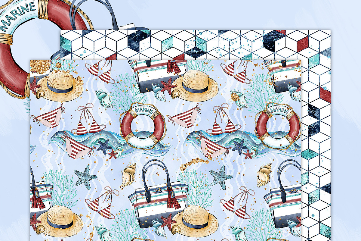 Nautical Digital Paper, a Pattern Graphic by Phantasia Design