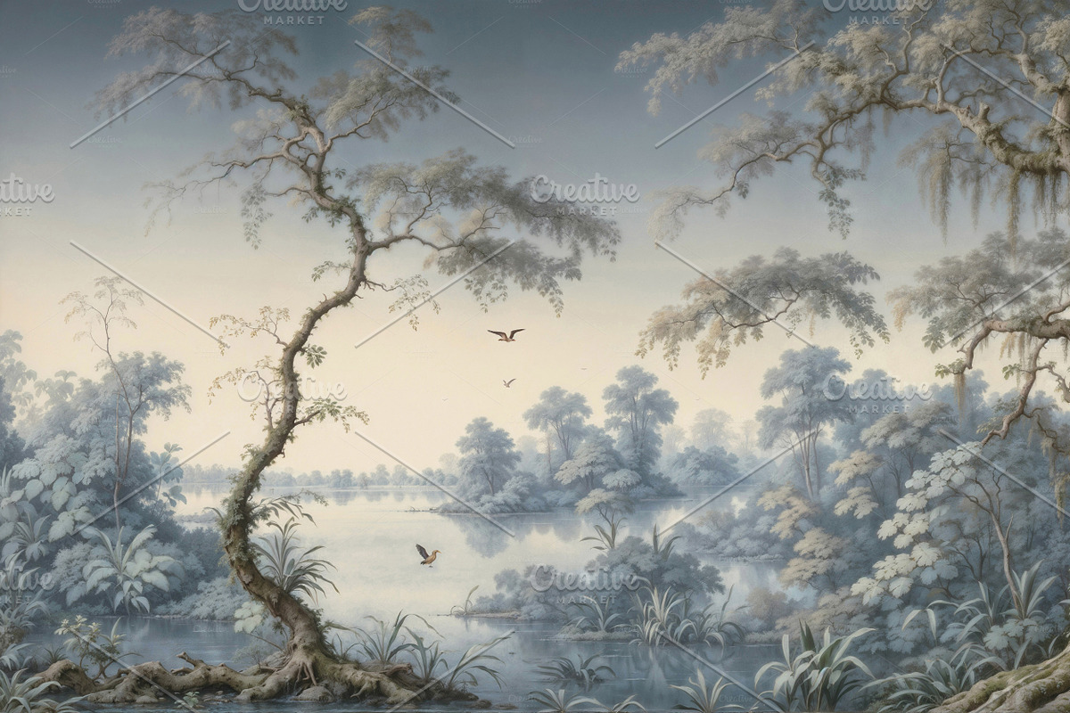 Antique Forest Landscape, a Wallpaper Graphic by by creative paper