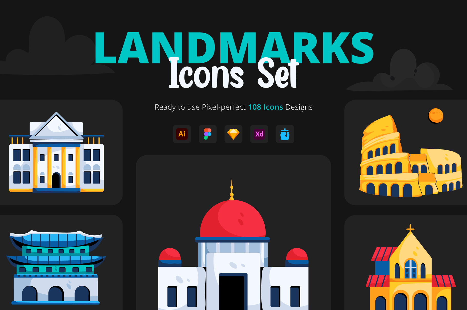 Flat Landmarks Icon Set