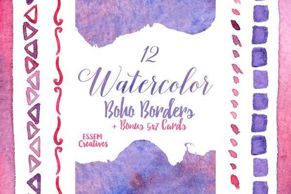 Watercolor Boho Borders Clipart Set, a Texture Illustration by Essem ...