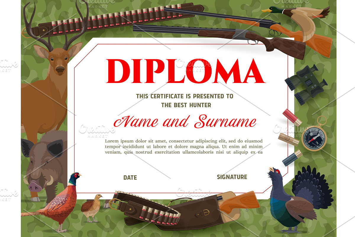 Diploma for best hunter, an Animal Illustration by Vector Tradition ...