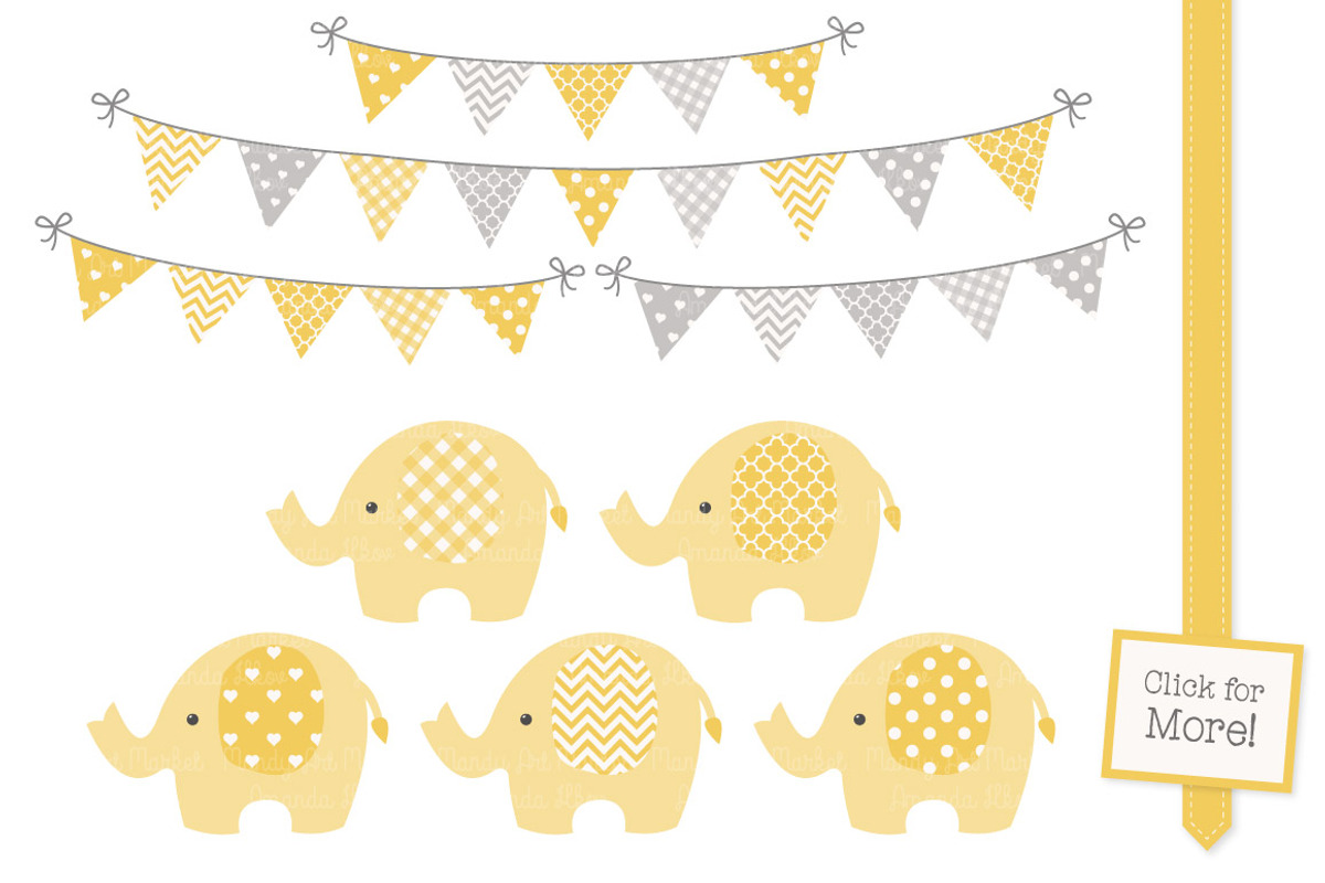 Yellow and Grey Elephant Clipart, an Illustration by Amanda Ilkov