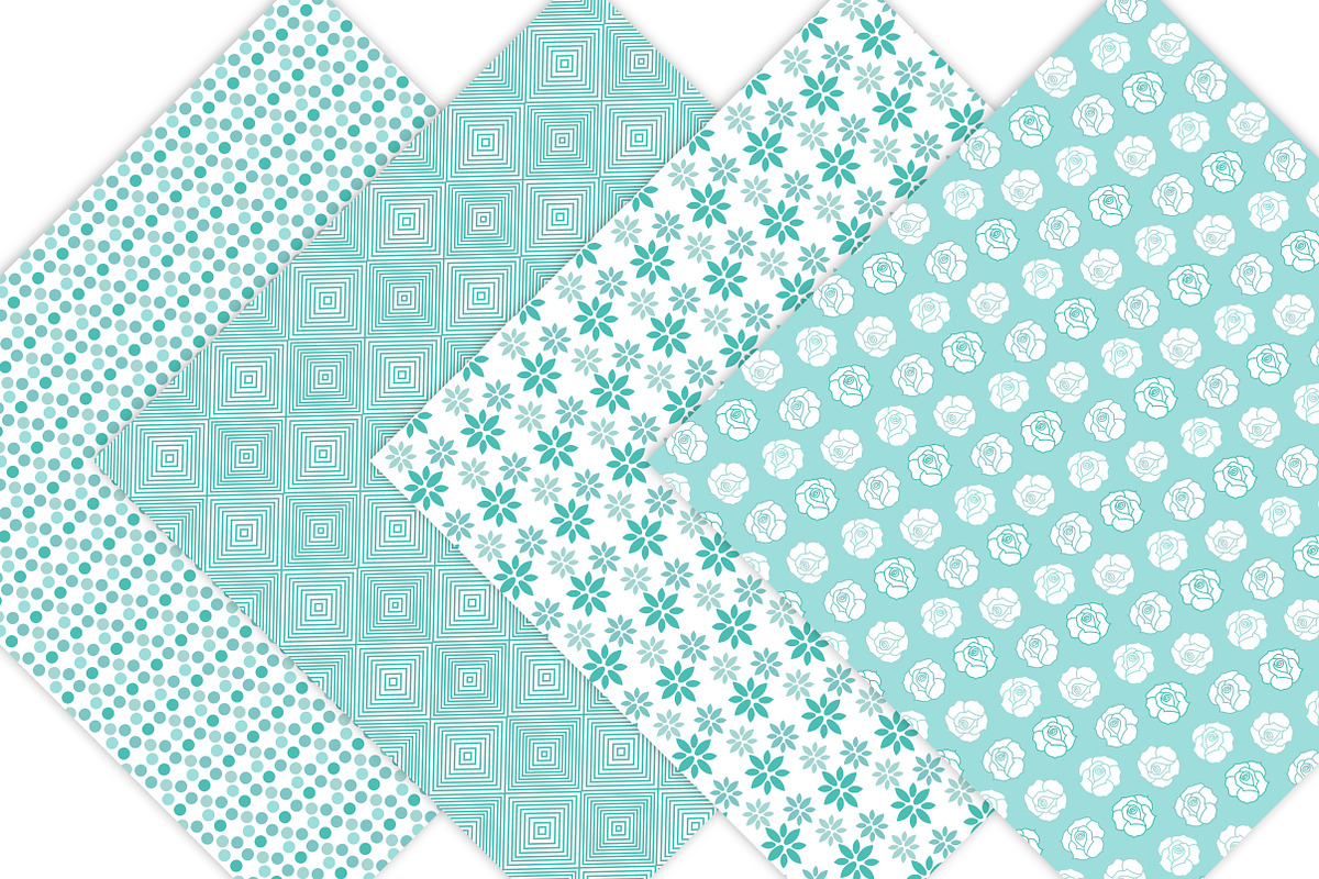 Teal Digital Paper Patterns, a Pattern Graphic by Leska's Digitals