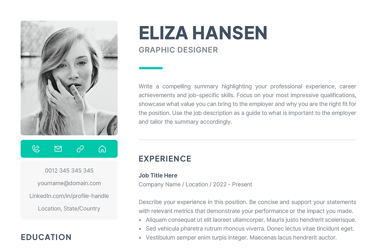 Resume Template with Photo - Eliza, a Resume Template by Olympia Resume